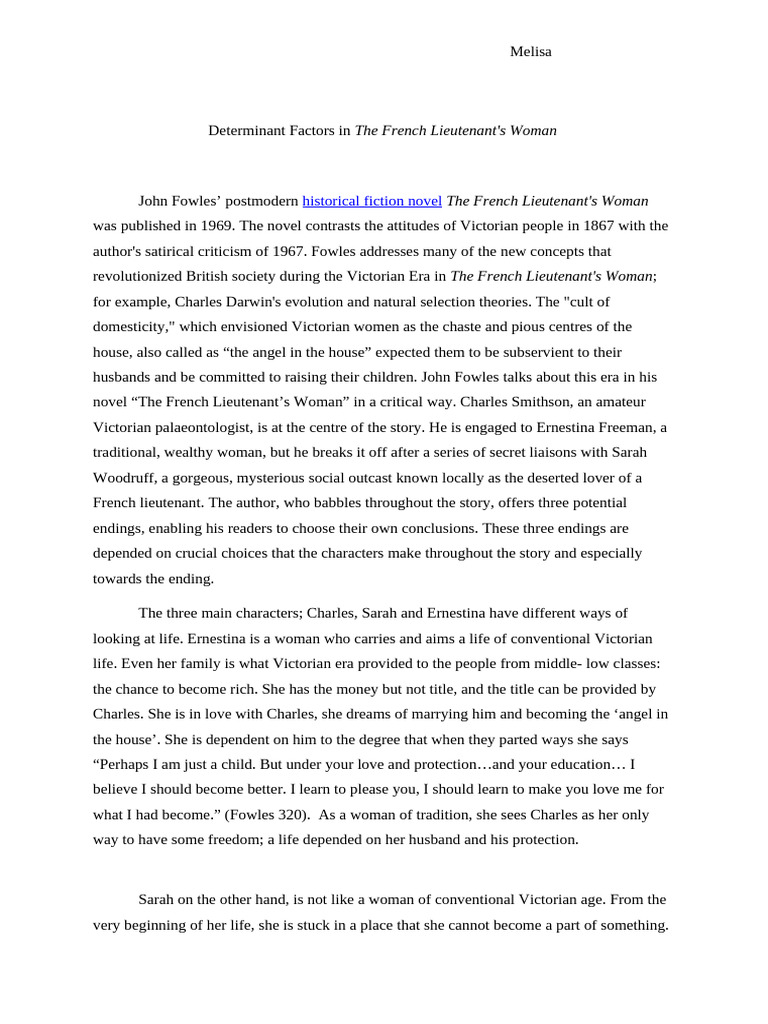 Determinant Factors in The French Lieutenant's Woman | PDF