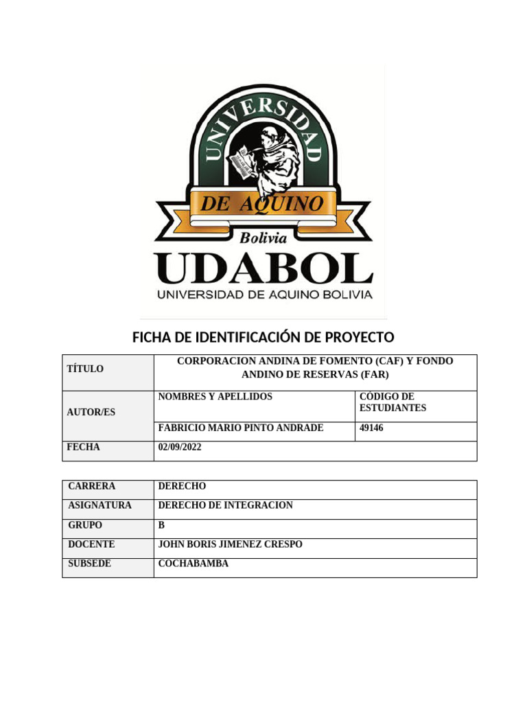 Fondo Andino de Reservas: Proyecto CAF | PDF