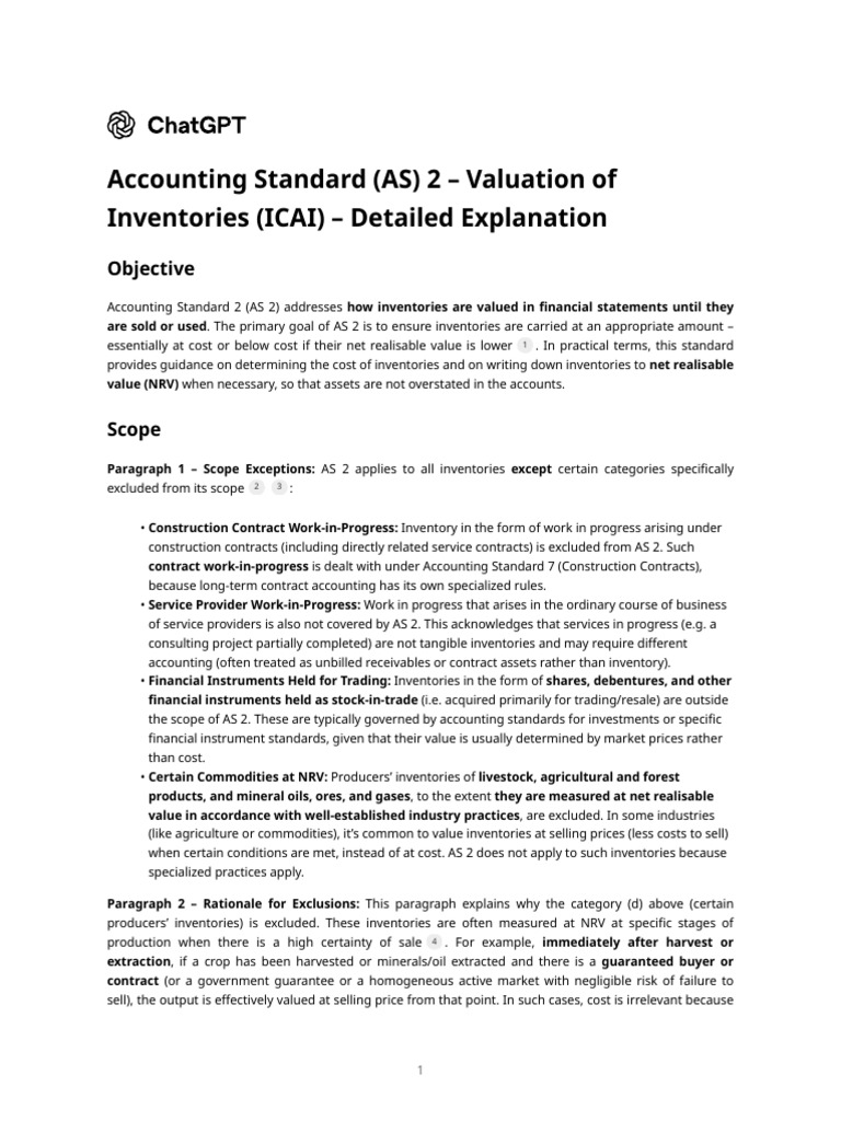 Accounting Standard (As) 2 - Valuation of Inventories (ICAI) - Detailed Explanation | PDF | Cost ...
