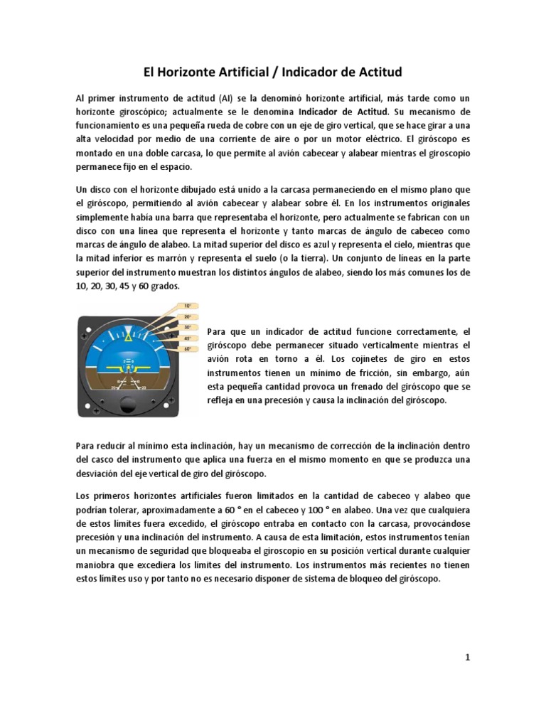 Funcionamiento del Horizonte Artificial | PDF | Giroscopio | Avión