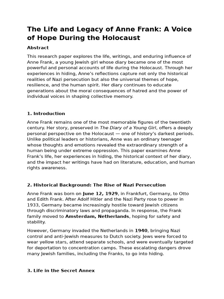 The Life and Legacy of Anne Frank | PDF | Anne Frank