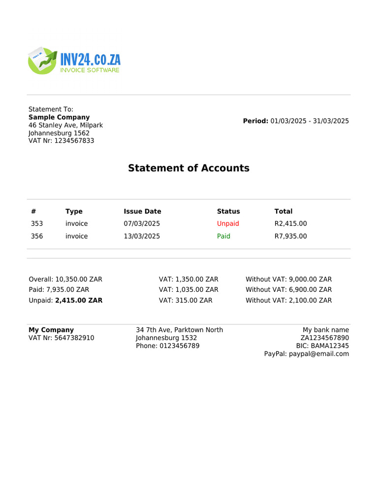 Statement of Accounts Example Za | PDF