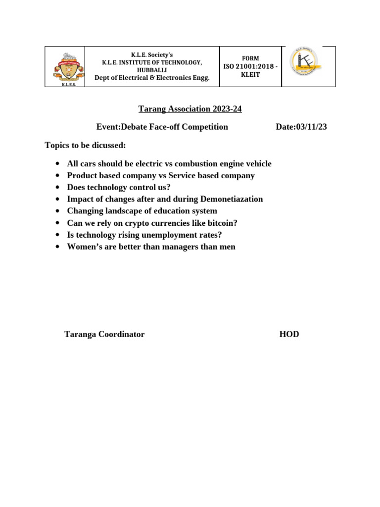 Debate Face-Off Competition | PDF