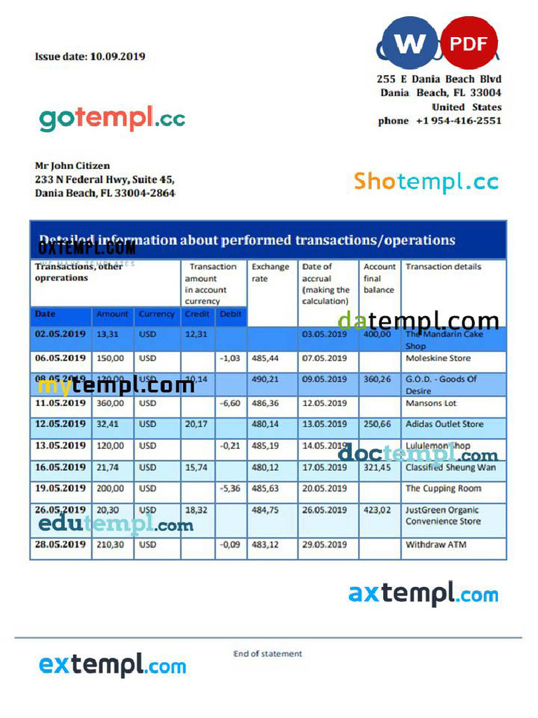 Doctempl - Hong Kong Citibank Proof of Address Banking Statement Template in Word and PDF Format ...