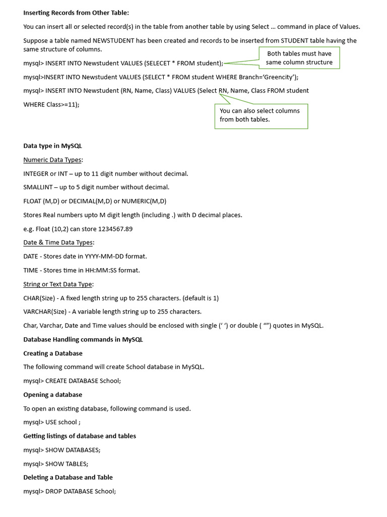 Notes 15 (SQL Creating Table With Constraints) - 1 | PDF | Data ...