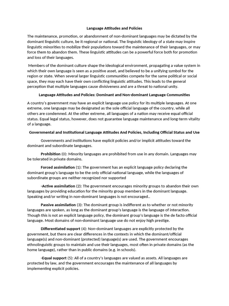 Language Attitudes and Policies | PDF | Minority Group | Cultural ...
