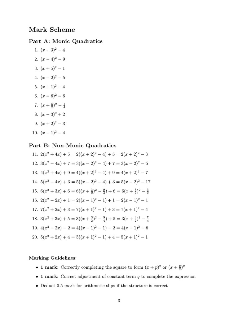 Completing The Square of Monic and Non-Monic Quadratic Expressions - MS ...