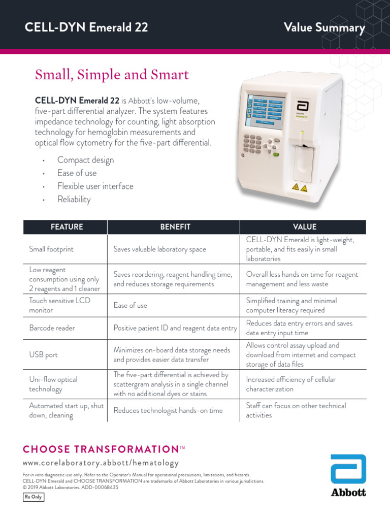 ADD-00068435 CELL-DYN Emerald 22 Value Summary | PDF | Computing