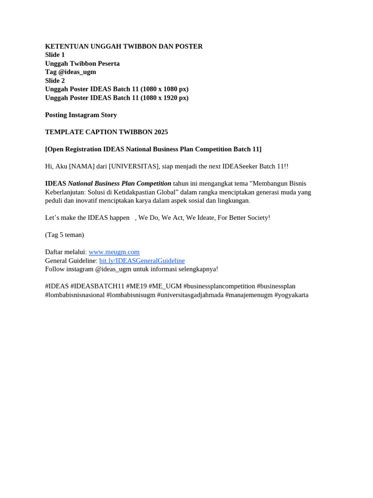 Caption Twibbon Ideas | PDF