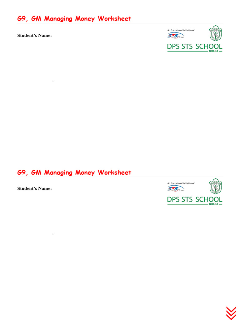 G9, GM, Manageging Money Worksheet-1 | PDF