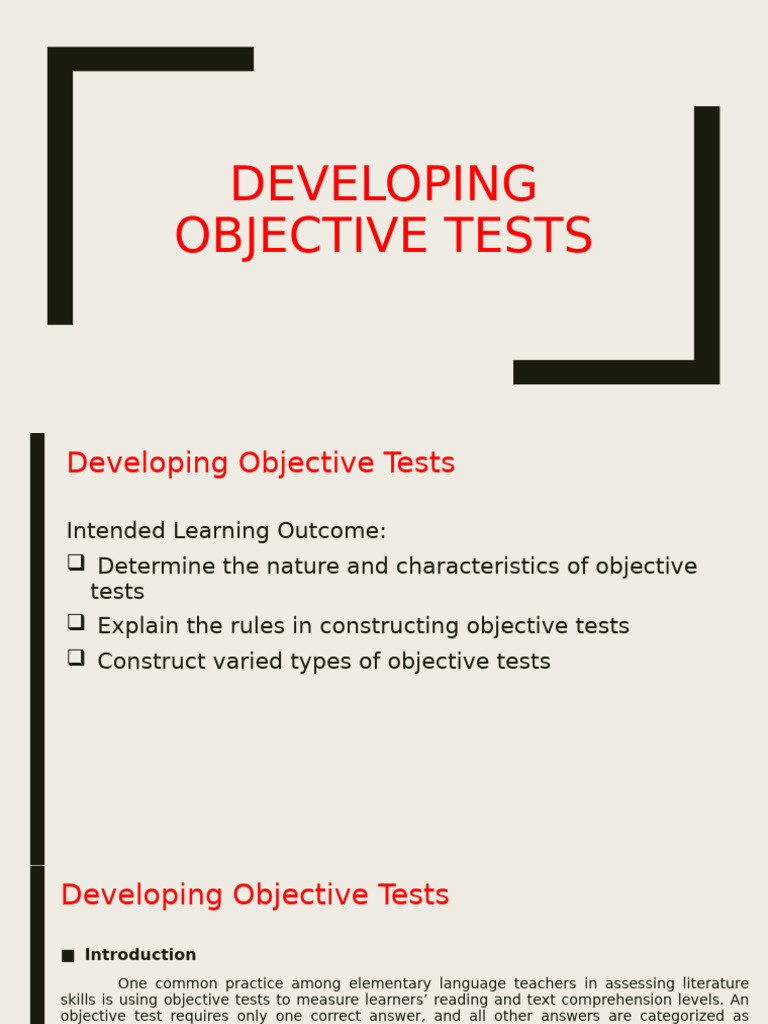 Lesson 16 Developing Objective Tests | PDF | Multiple Choice | Reading ...