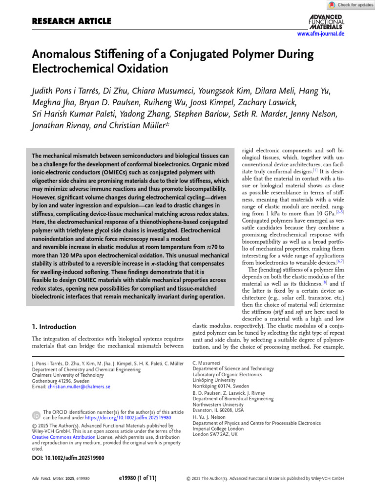 Adv Funct Materials - 2025 - Pons I Tarrés - Anomalous Stiffening of A ...