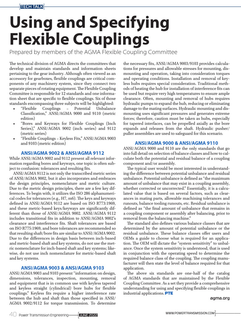 Using and Specifying Flexible Couplings June 2022 Power Transmission Engineering | PDF ...