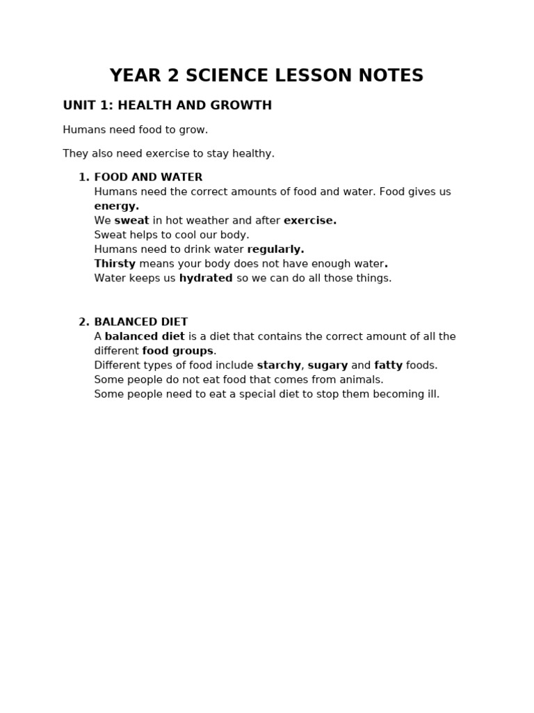 Year 2 Science Lesson Notes | PDF