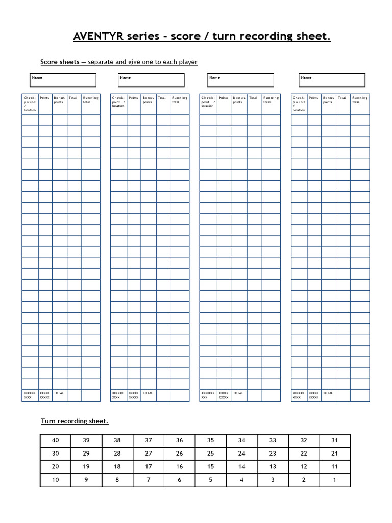 Aventyr Series Score and Turn Sheet 5 Column | PDF