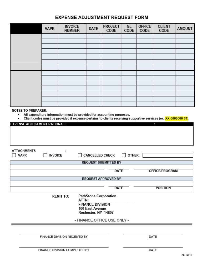 Expense Adj Request Form Template - PDF - Beta | PDF