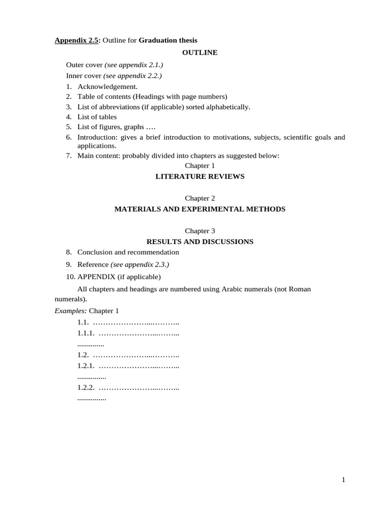 Appendix 2.5 Outline For Graduation Thesis | PDF