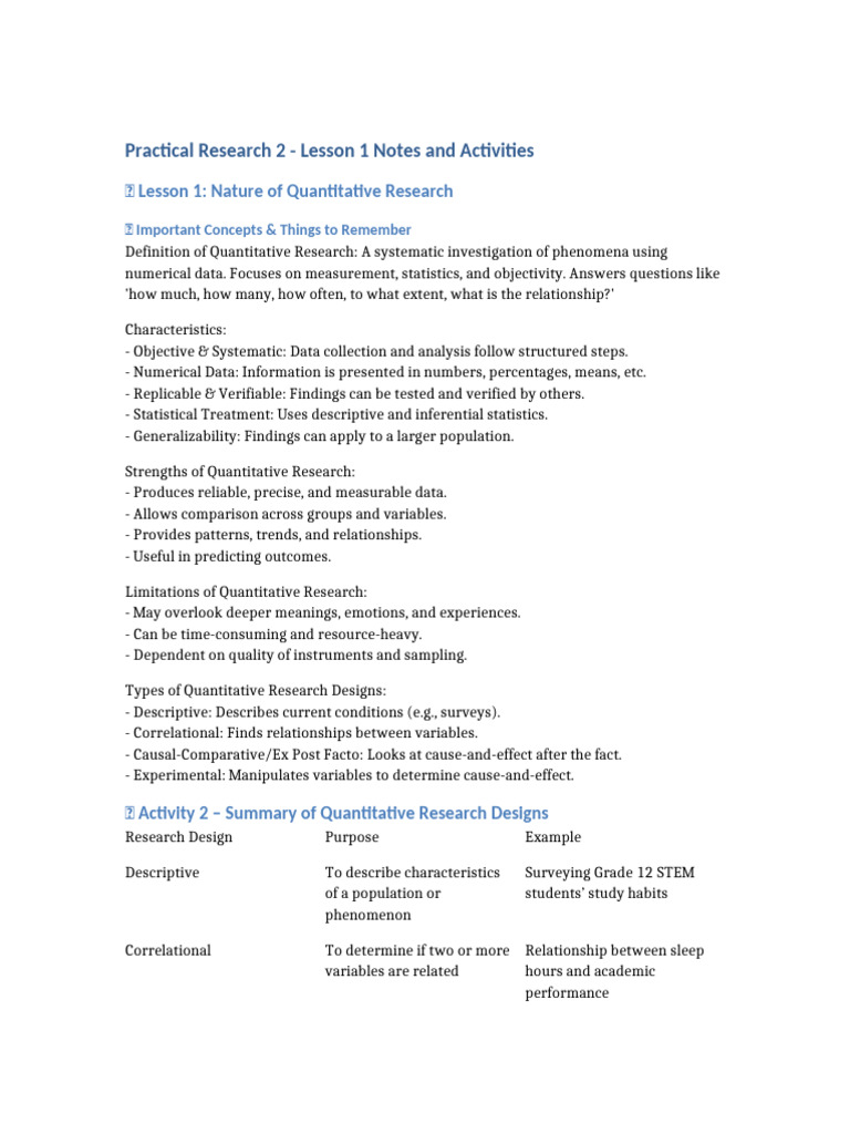 Practical Research2 Lesson1 | PDF | Quantitative Research | Statistics