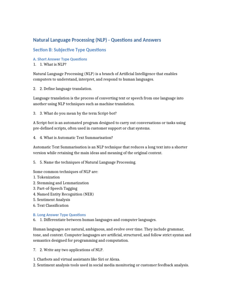 NLP Questions and Answers | PDF | Information Science | Communication