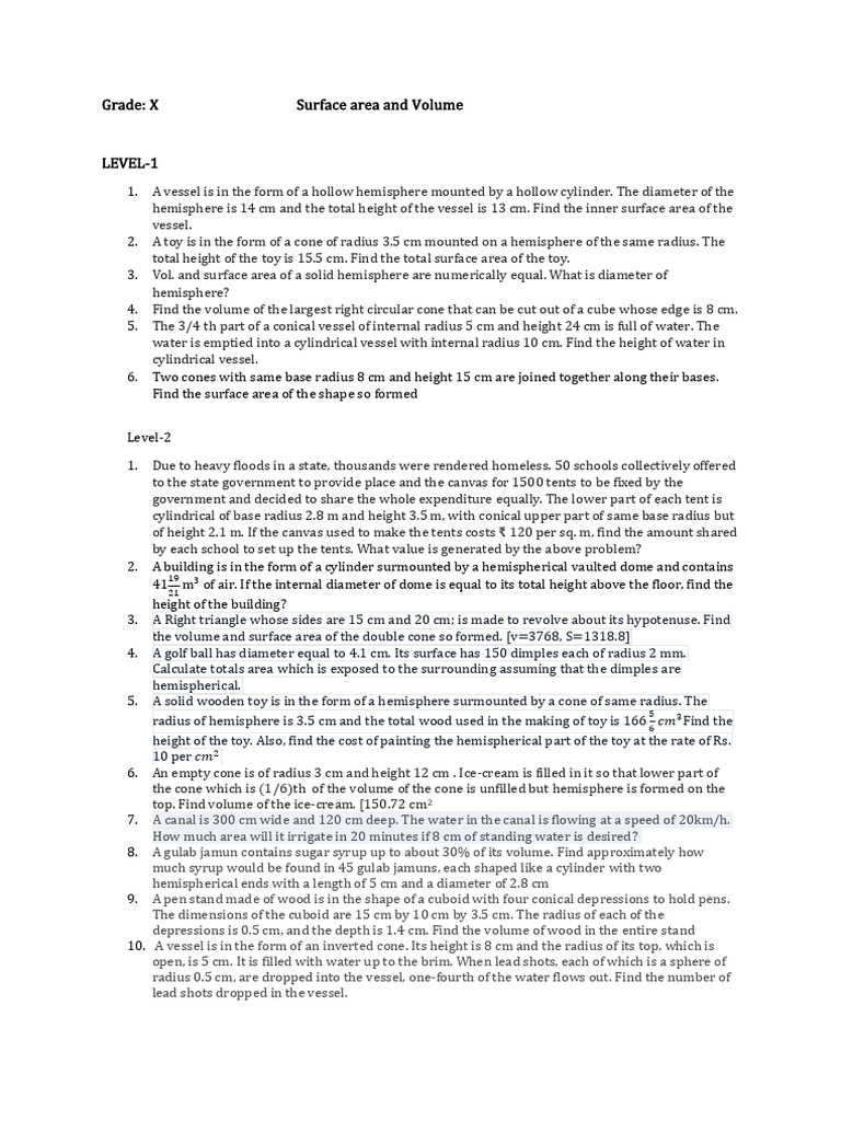 Surface Area and Volume Problems | PDF | Sphere | Area