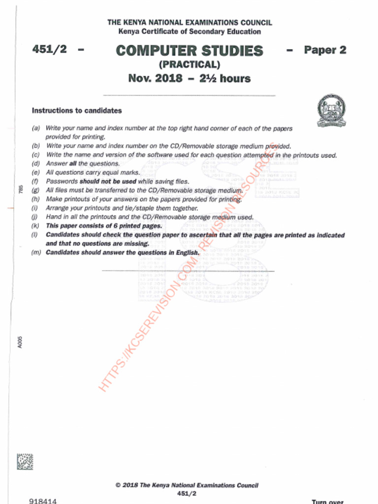 2018 Kcse Knec Computer Pp2.Textmark | PDF