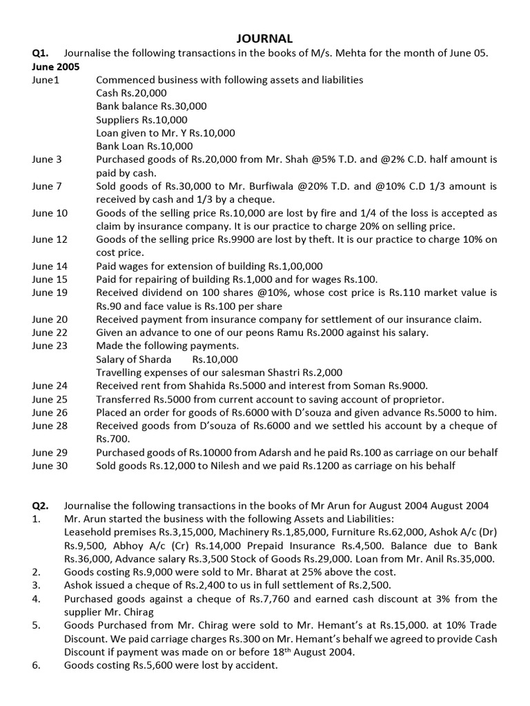 Journal Entries for Business Transactions | PDF | Cheque | Book Value