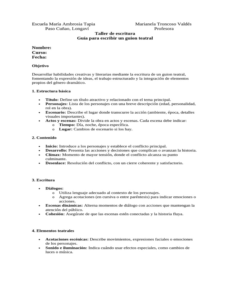 Guía para Escribir un Guion Teatral | PDF
