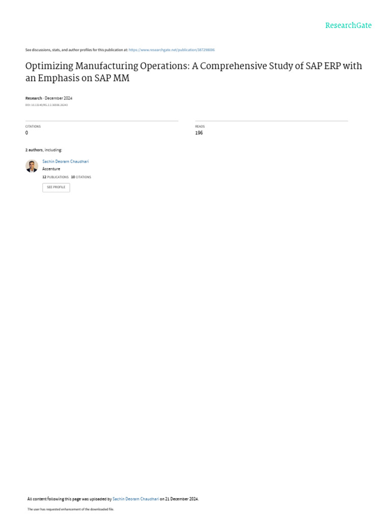Optimizing Manufacturing Operations A Comprehensive Study of Sap Erp With An Emphasis On Sap MM ...