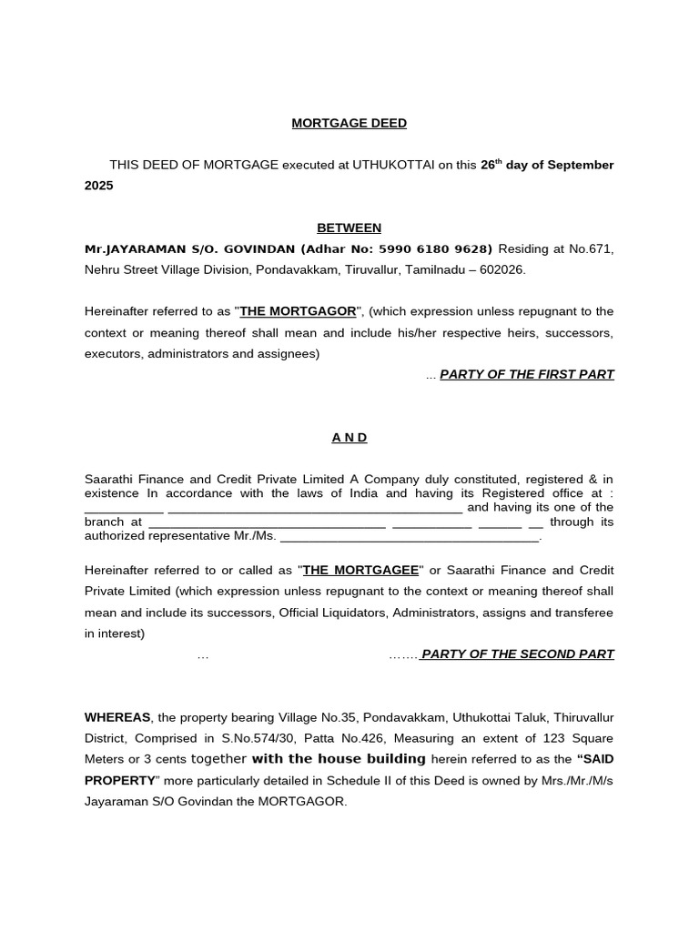 Mortgage Deed for Loan Security | PDF | Mortgage Law | Loans