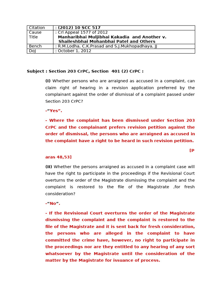 Si1627005707Right of Accused To Be Heard in A Revision Petition ...