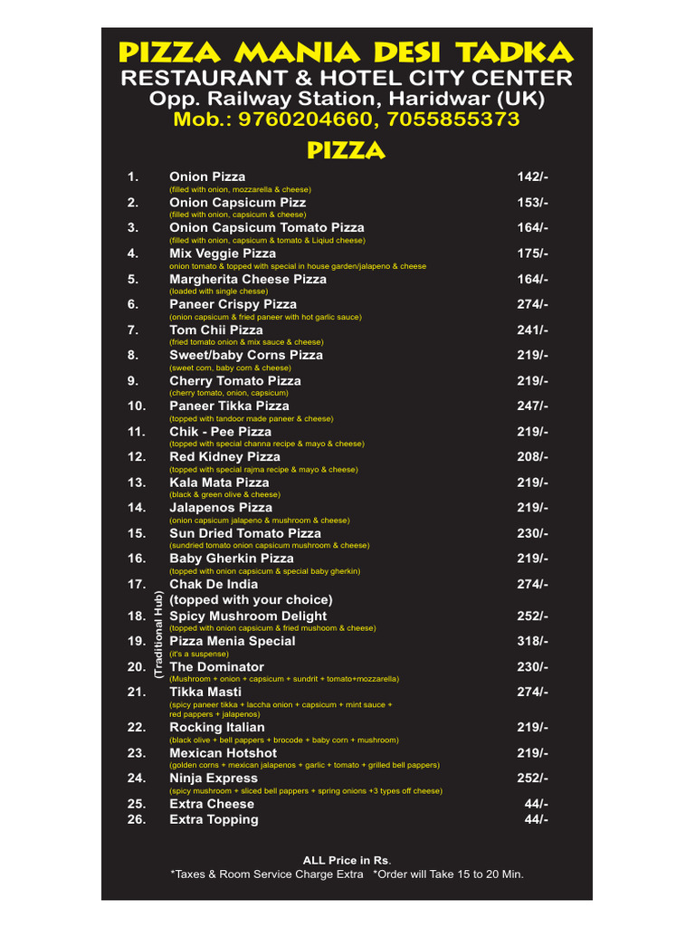 Pizza Menu | PDF | Pizza | Capsicum