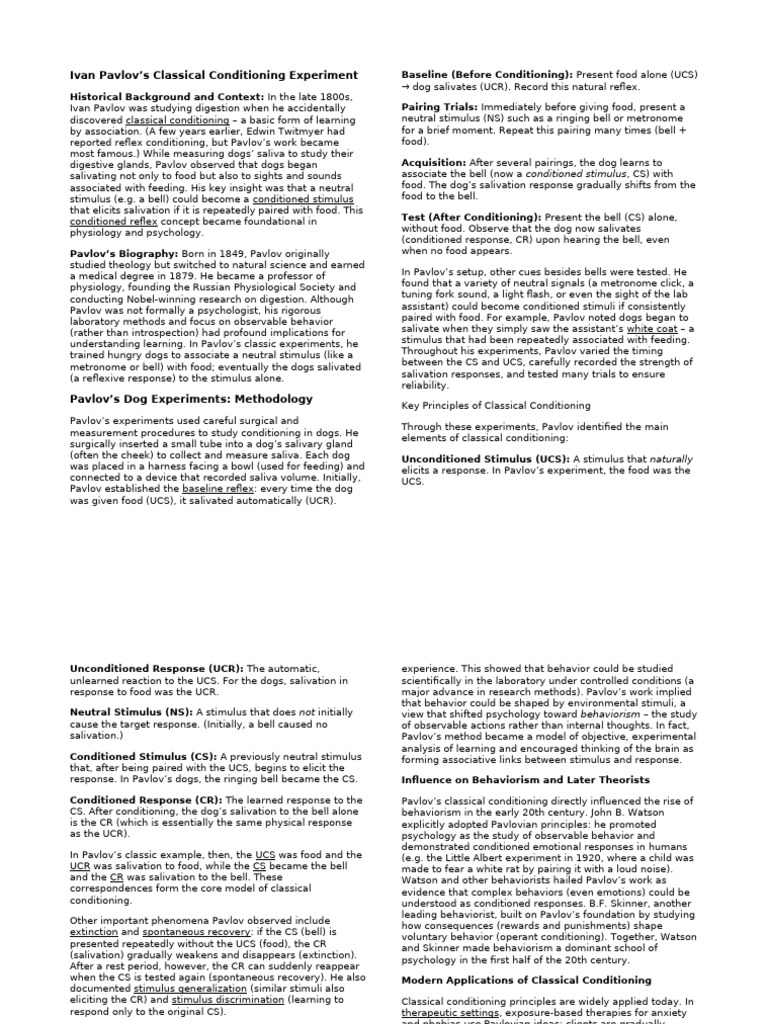 Ivan Pavlov's Classical Conditioning Experiment | PDF | Classical Conditioning | Behaviorism