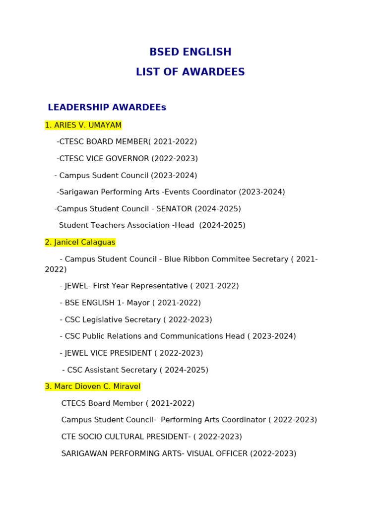 List of Awardees English | PDF | American Popular Music | Urban Street ...