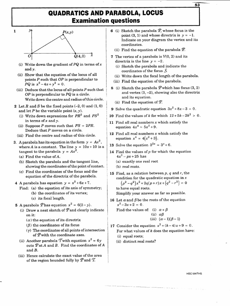 Quadratics and Parabola, Locus | PDF