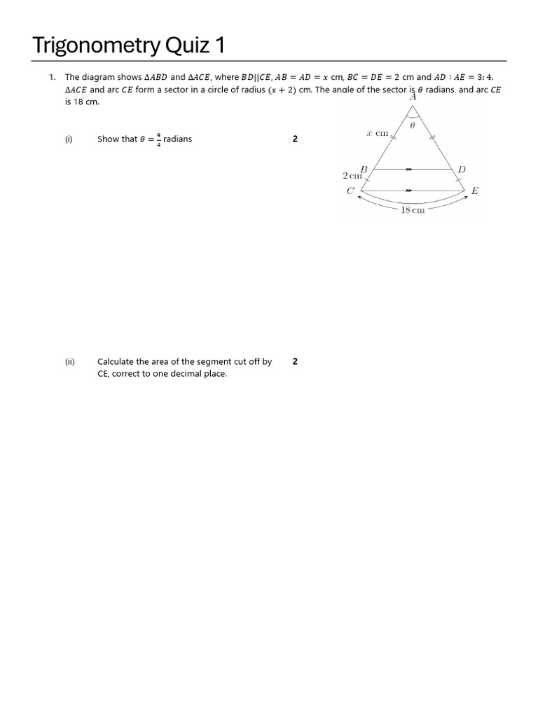 Trig Quiz 1 | PDF