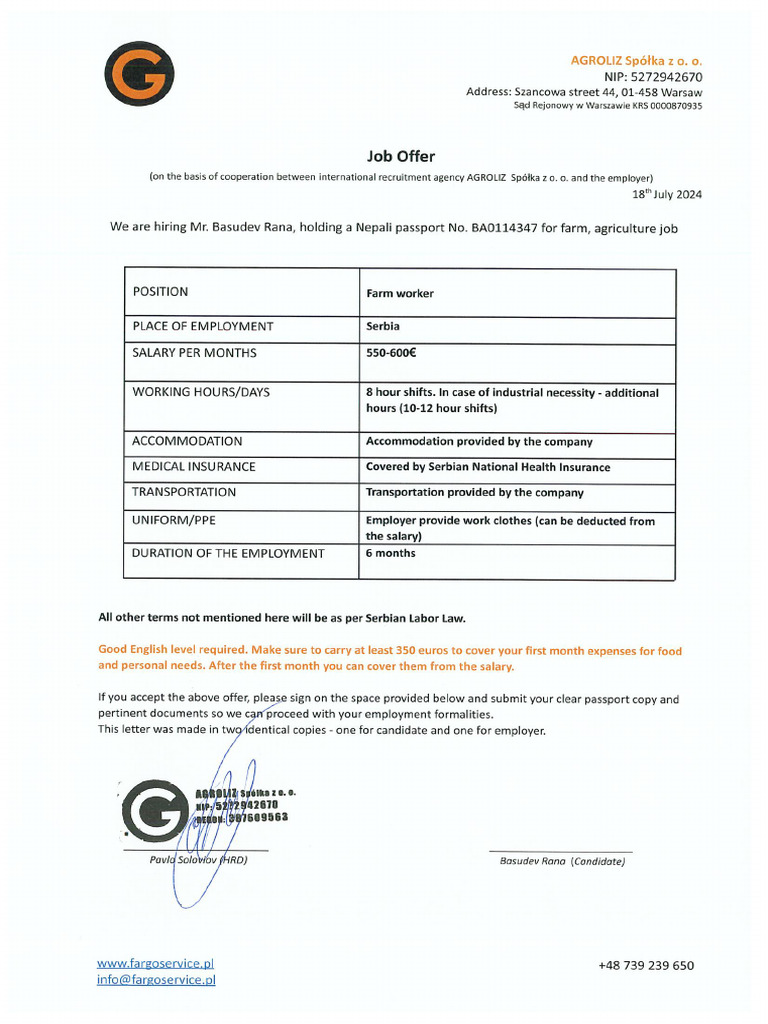 Basudev Rana Offer Letter | PDF