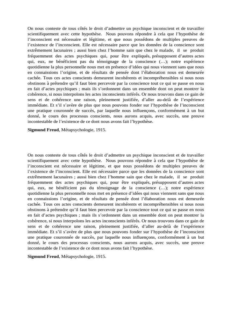 L'Inconscient : Hypothèse et Preuves | PDF | Inconscient | Conscience