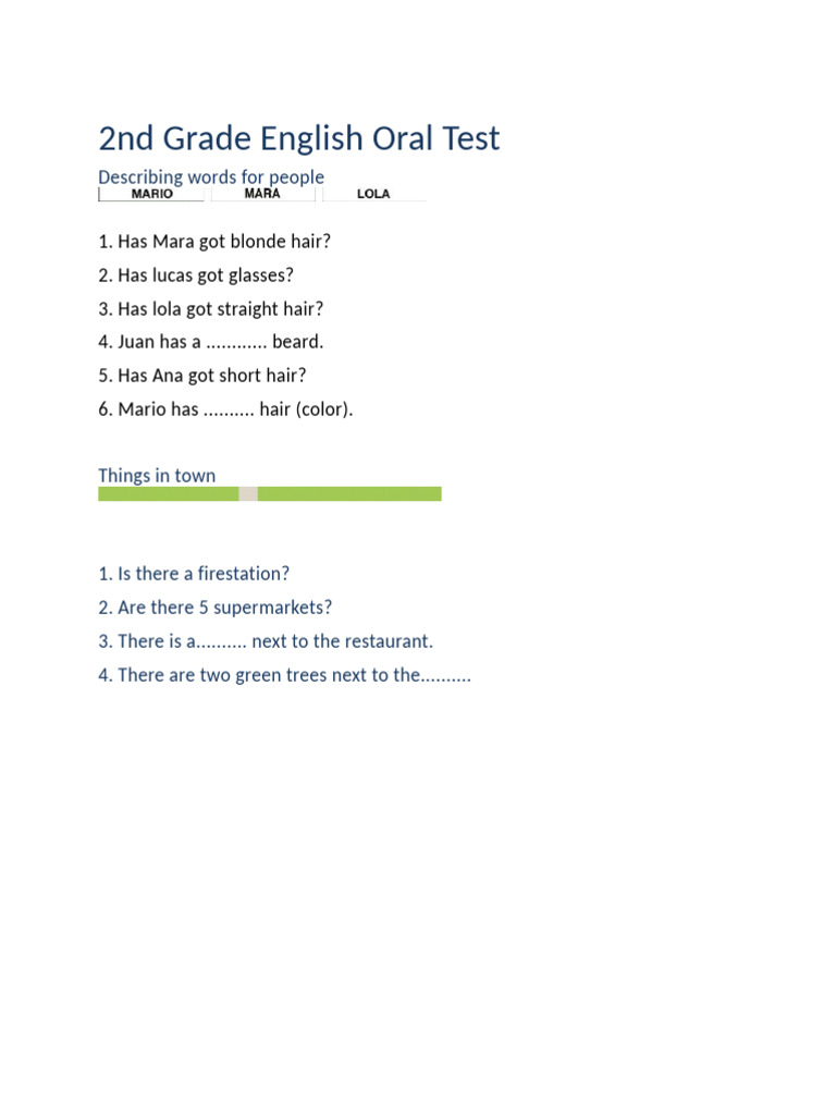 2nd Grade Mid Oral Exam 2025 | PDF