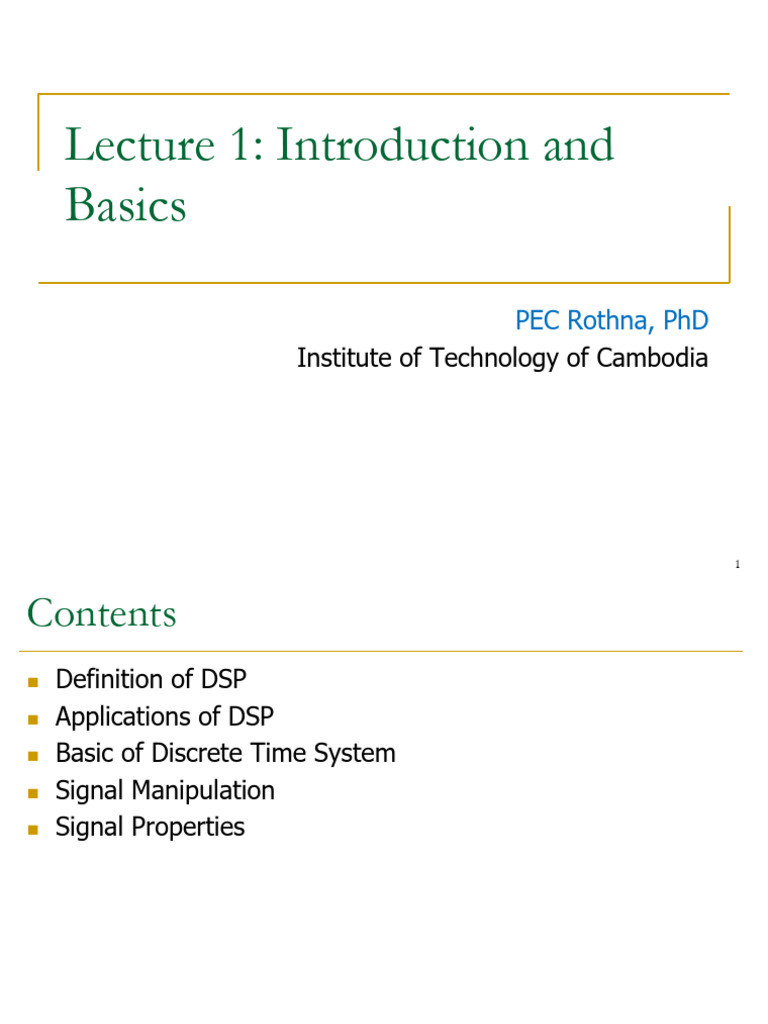Lect.01. Introduction and Basics | PDF | Digital Signal Processing | Convolution