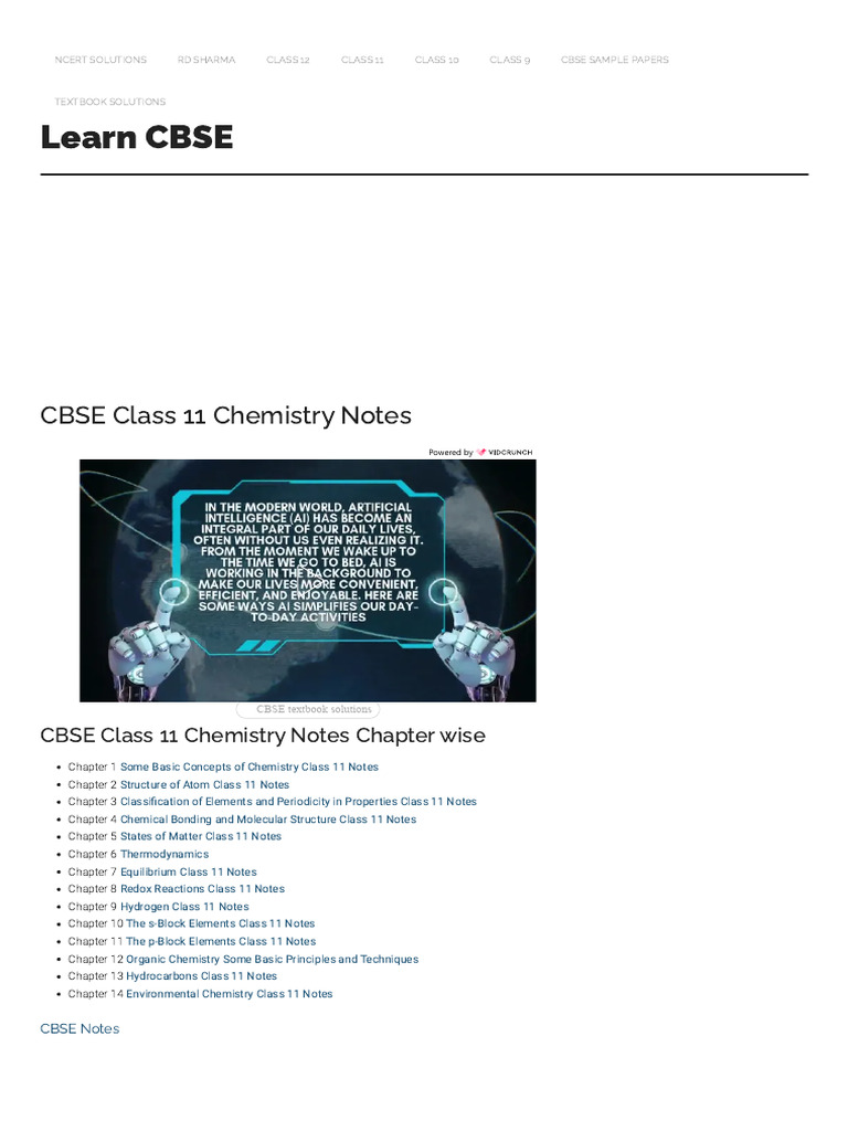 CBSE Class 11 Chemistry Notes | PDF | Chemistry | Physical Sciences