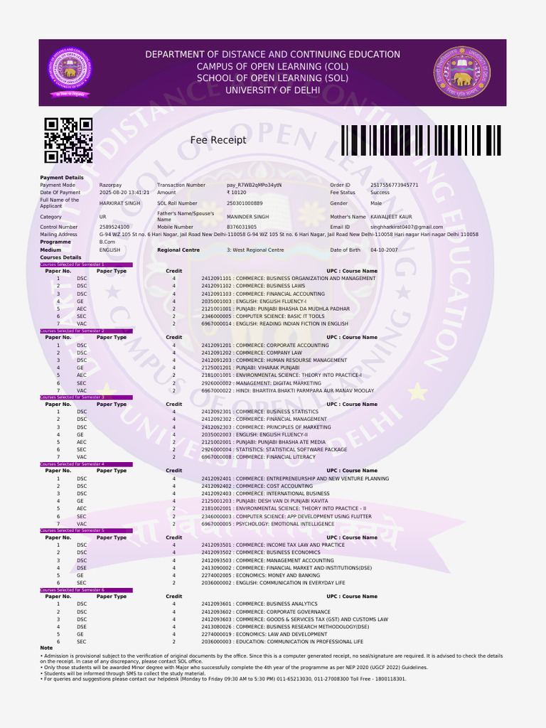 Student Fee Receipt | PDF | Business | Economies