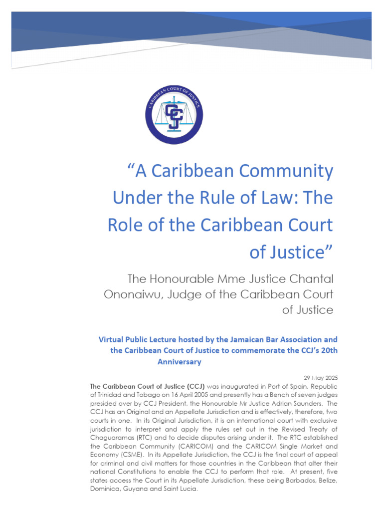 CCJ's Role in Caribbean Rule of Law | PDF | Constitutional Law | Government