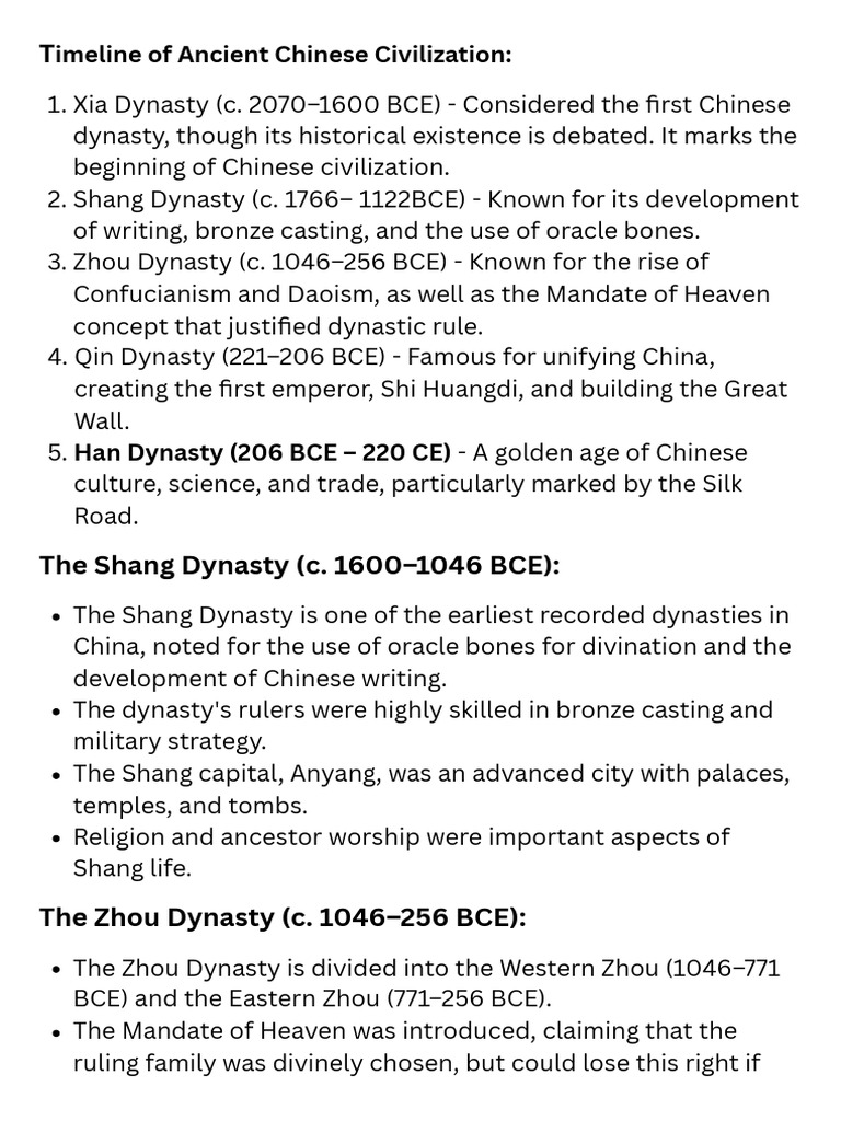 Timeline of Ancient Chinese Civilization | PDF | History Of China | Han ...
