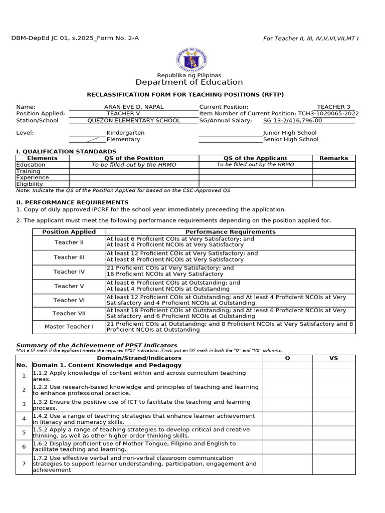 Annex B-1 - RFTP-DBM-DepEd JC 01, s.2025 - Form No. 2-A - V2 | PDF ...