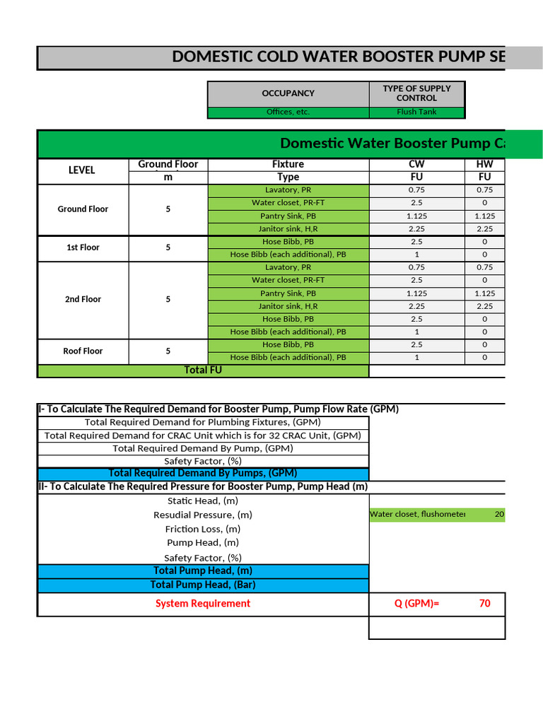 Roof Booster Pump Calculations | PDF | Gases | Equipment