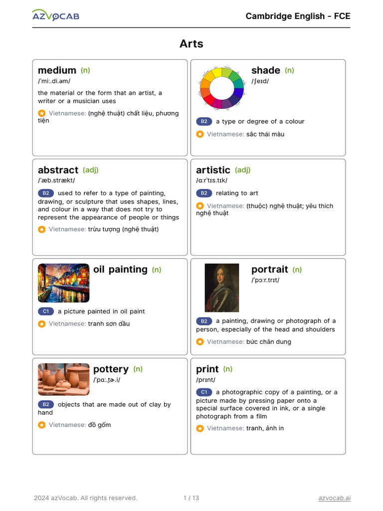 Cambridge English FCE Art Vocabulary Guide | PDF | Paintings ...