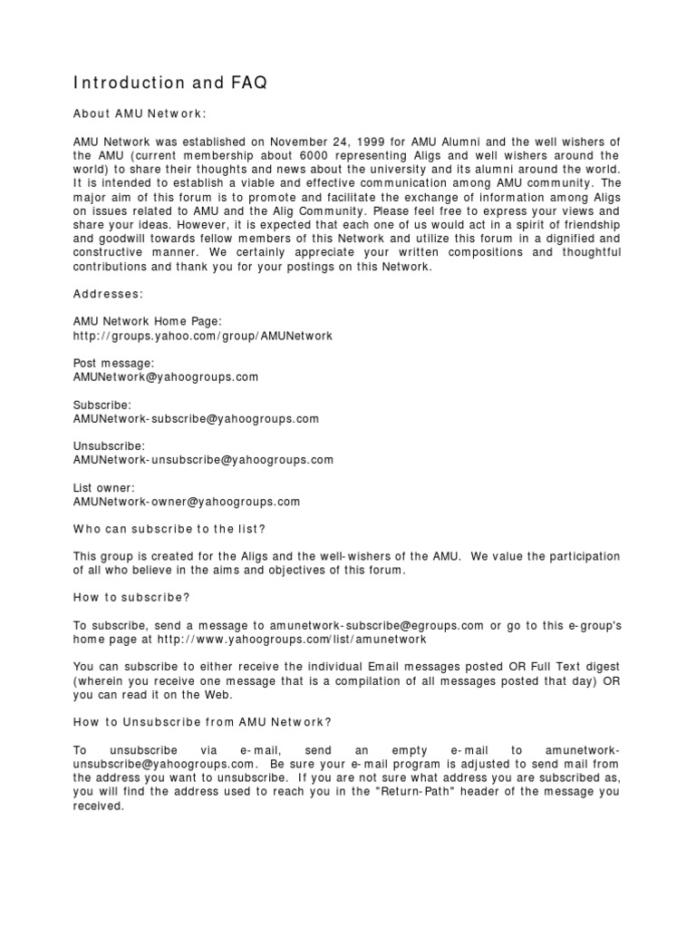 AMU Network Intro & FAQ | PDF | Email | Copyright