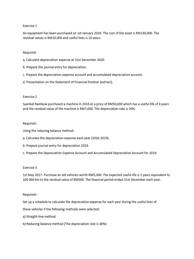 Depreciation Calculation Exercises Guide | PDF