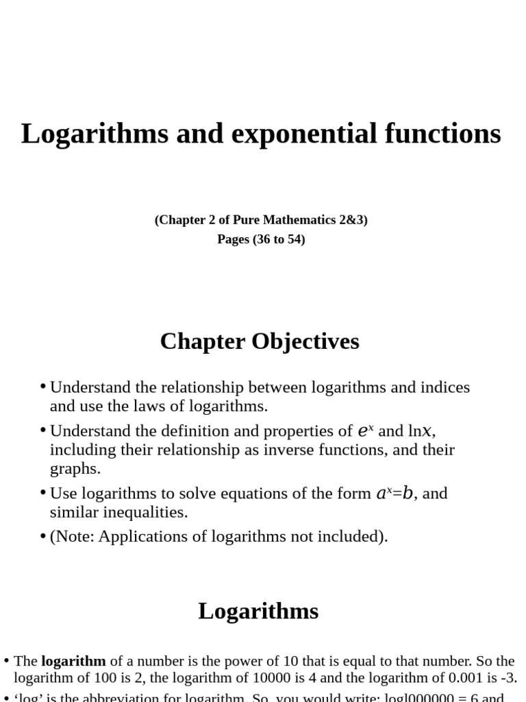Chap 1 Logs and Expo Fns | PDF | Logarithm | Exponentiation