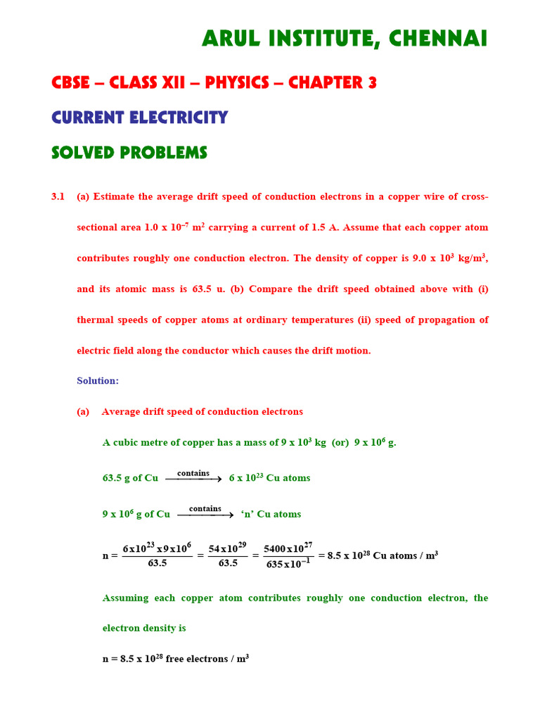 Physics Chapter3 - Solved Problems | PDF | Electron | Electric Current